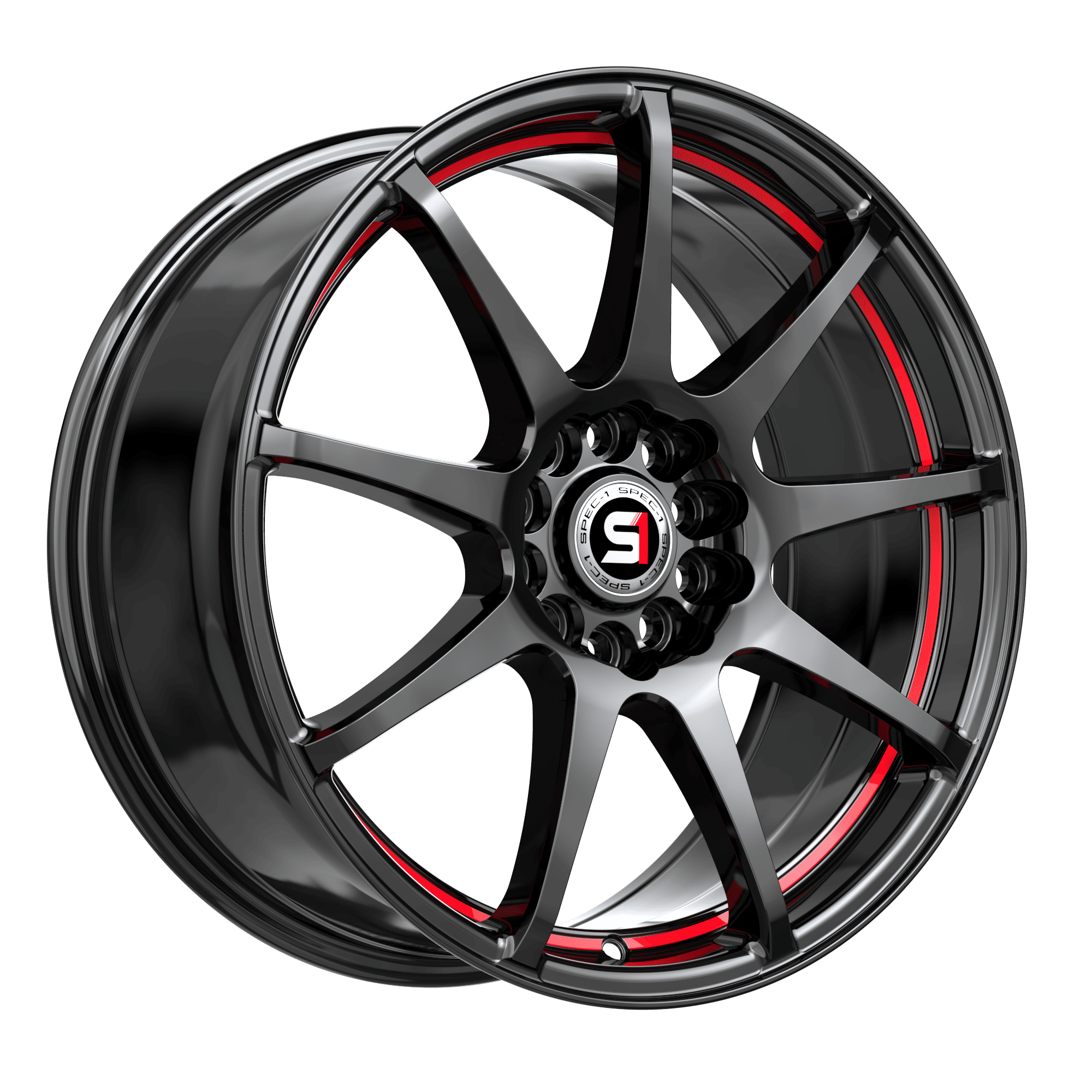 Spec-1 Racing SP-67GBRL 18x8 5x110 / 5x114.3 38 73.1 Gloss Black / Red ...